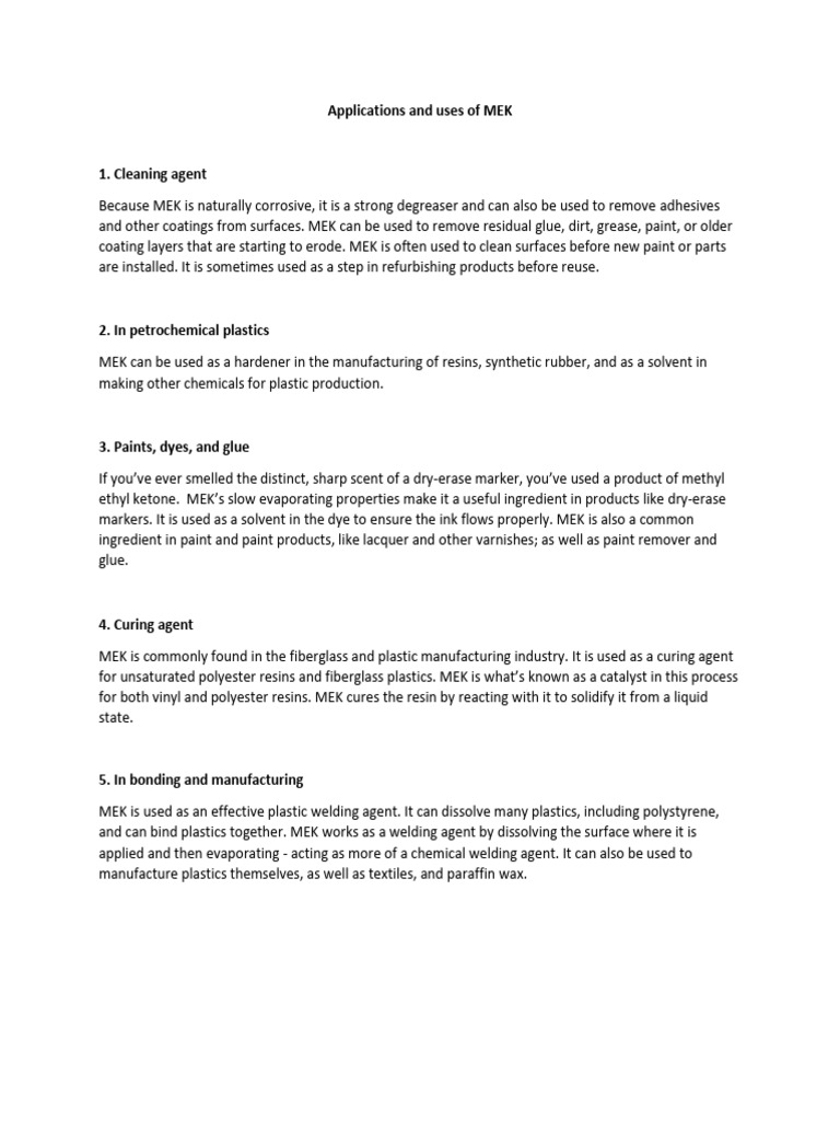Applications and uses of MEK | PDF