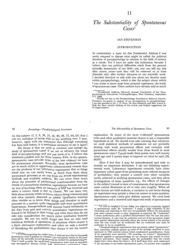 The Substantiality of Spontaneous Cases Ian Stevenson | PDF