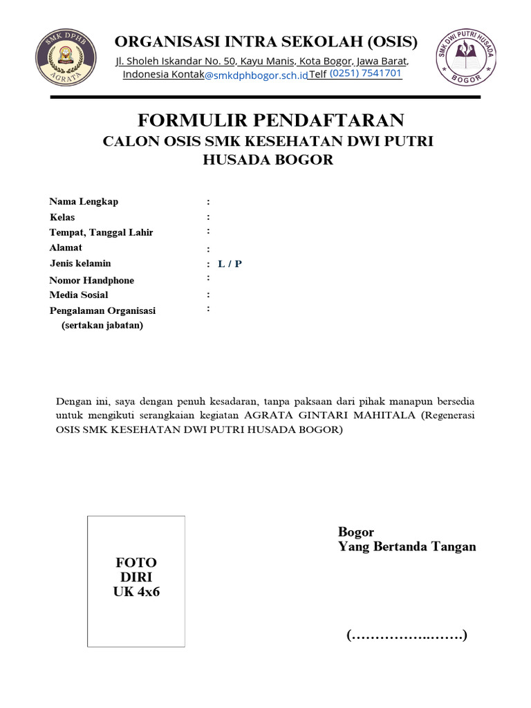 Hitam Profesional Formulir Pendaftaran Ekstrakurikuler Dokumen PDF | PDF