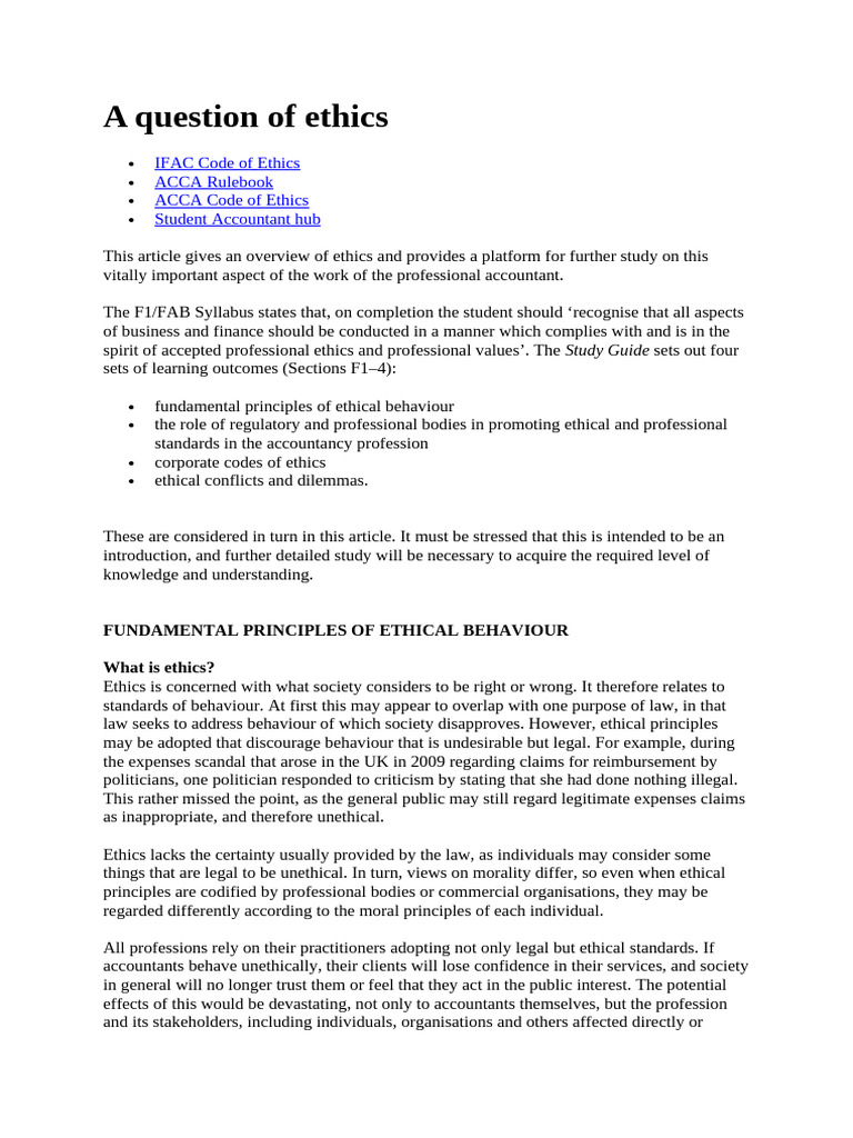 A Question of Ethics | PDF