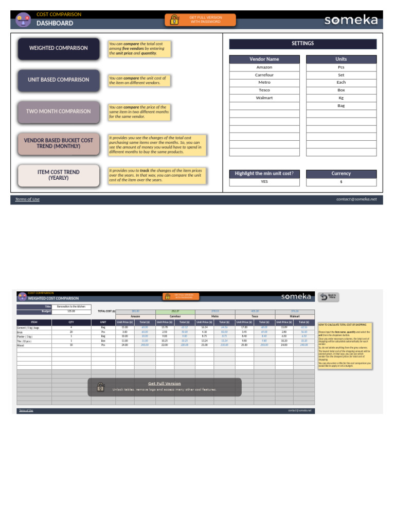 Cost Comparison Excel Template Guide | PDF | Copyright | License