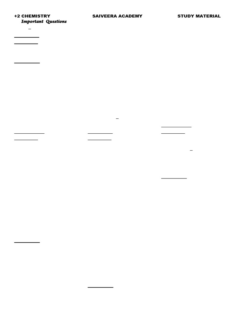 12th Chemistry Important Questions Vol-1 & Vol 2 | PDF