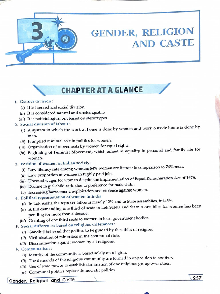 CH 3 Gender Religion and Caste Class 10 U Like PDF | PDF