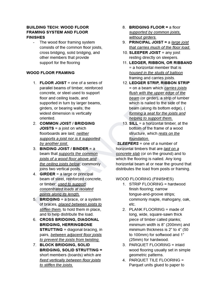 Building Tech - Wood Floor Framing System and Floor Finishes | PDF