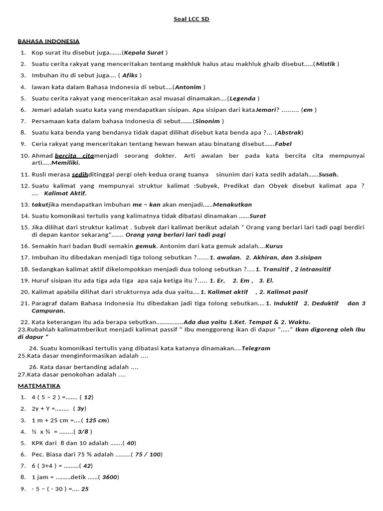 Soal LCC SD | PDF