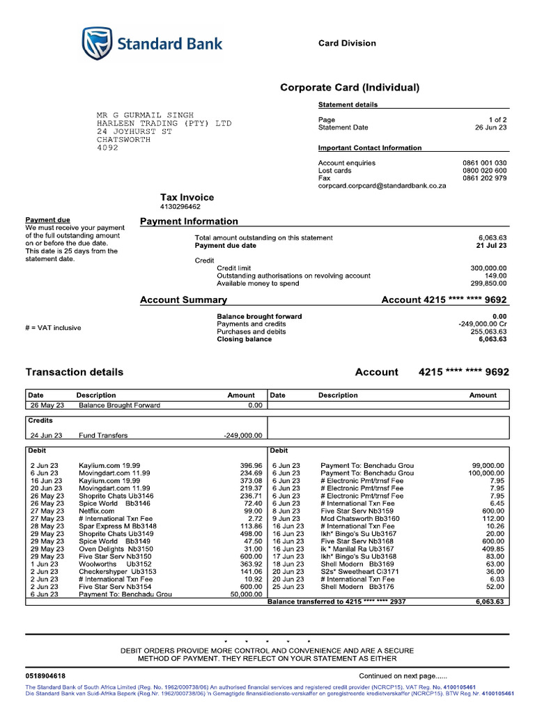Statement Harleen Trading 1 | PDF