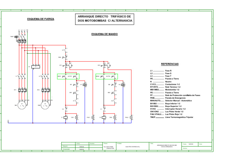 Arranque Directo Trifásico Doble con Alternancia de Bombas_Esquema | PDF