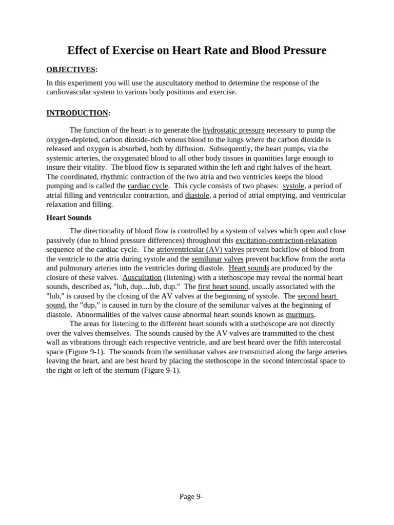 Blood Pressure and Heart Rate Lab Revd F16 | PDF