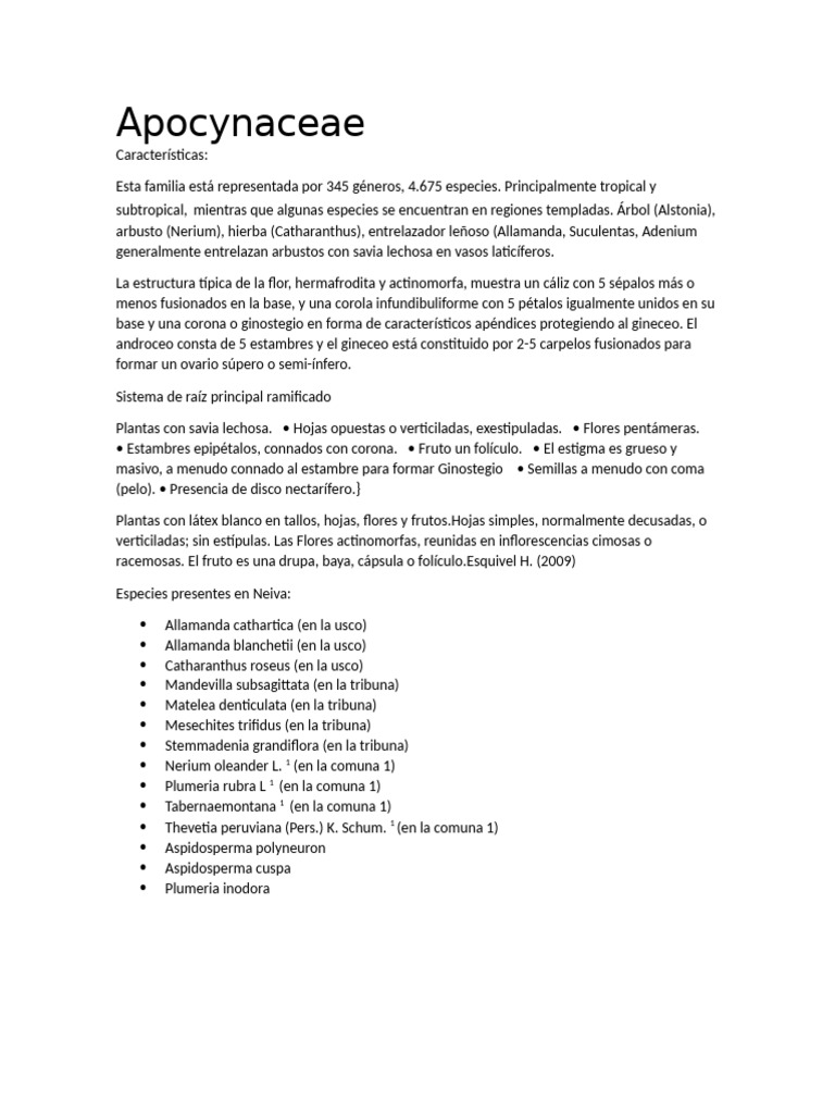 Lista de Especies de Apocynaceae y Malvaceae | PDF