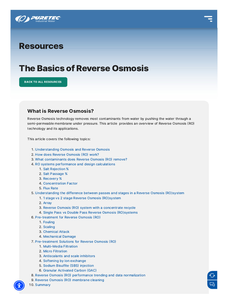 The Basics of Reverse Osmosis | PDF