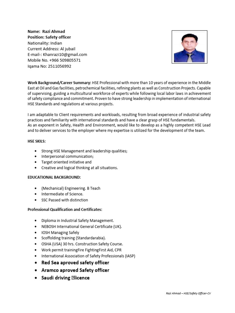Razi-Safety Officer04072024 | PDF