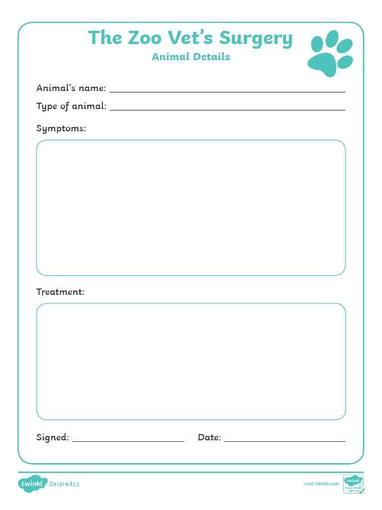 The Zoo Vet Patient Details Activity Sheet | PDF