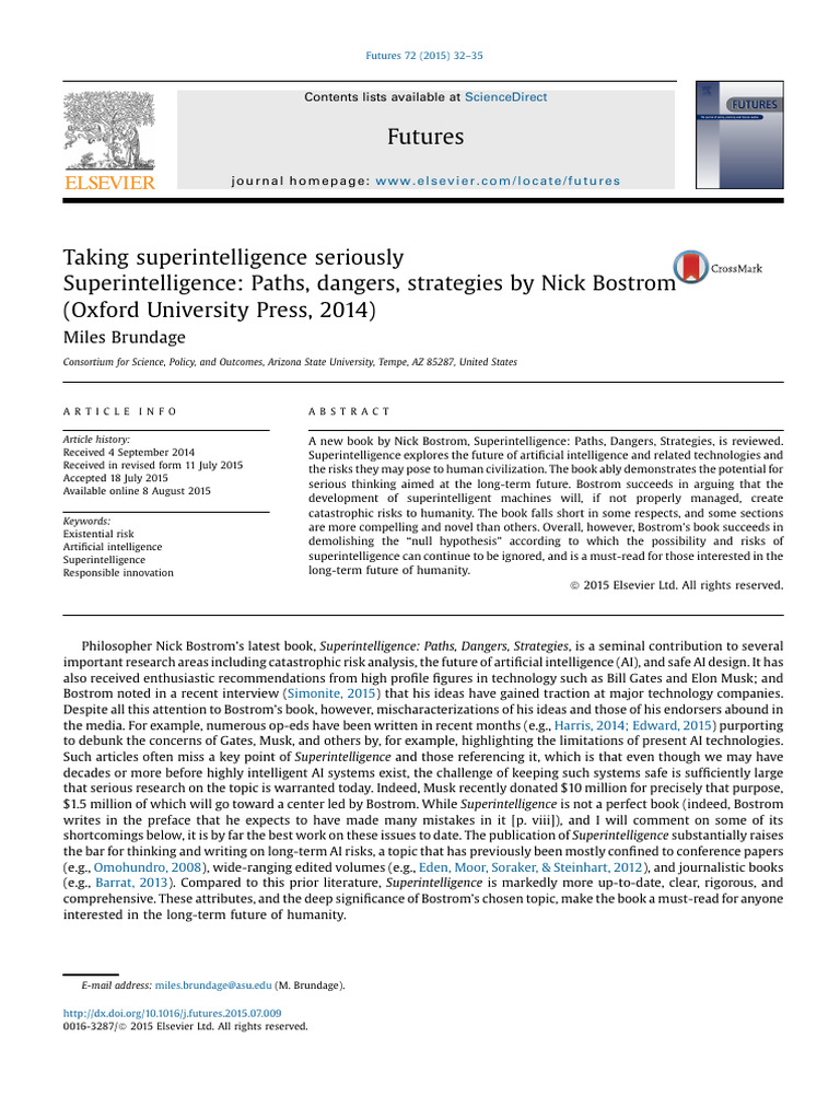Taking Superintelligence Seriously | PDF