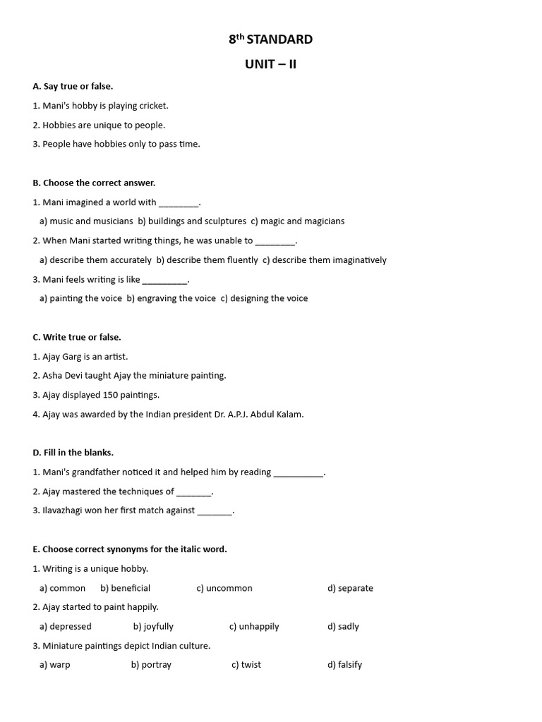 8th Standard Unit 2 | PDF