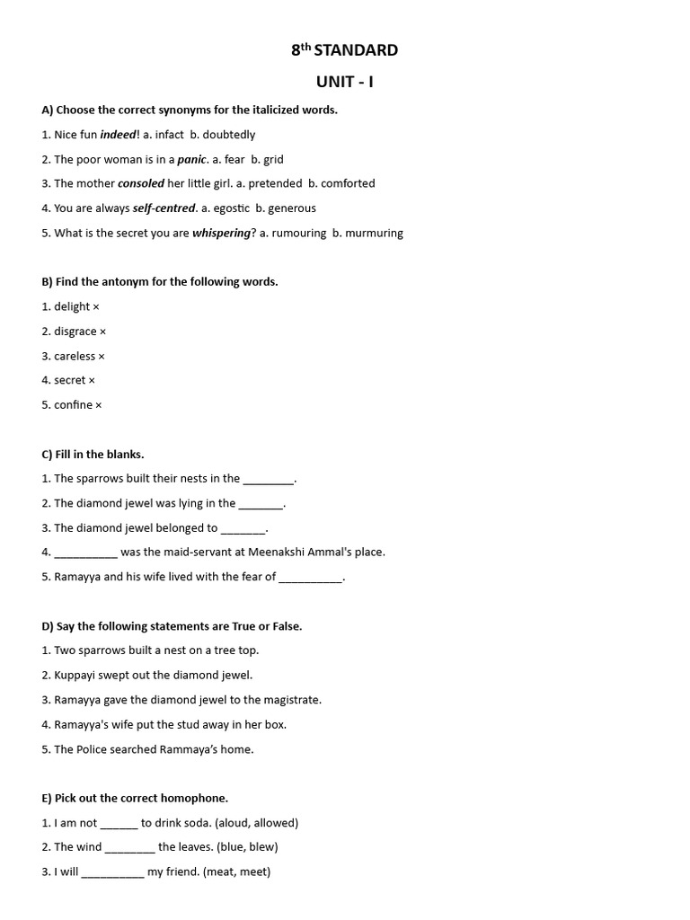 8th Standard Unit 1 | PDF