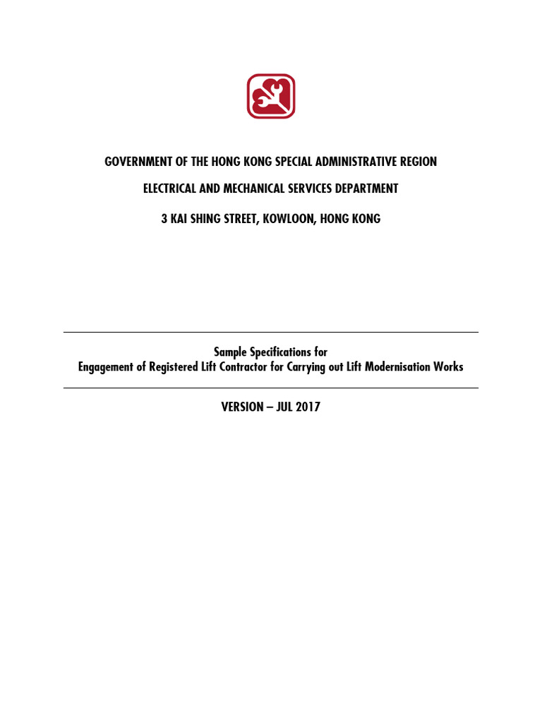 Sample Specifications - Lift Modernisation (Ver.201707) | PDF