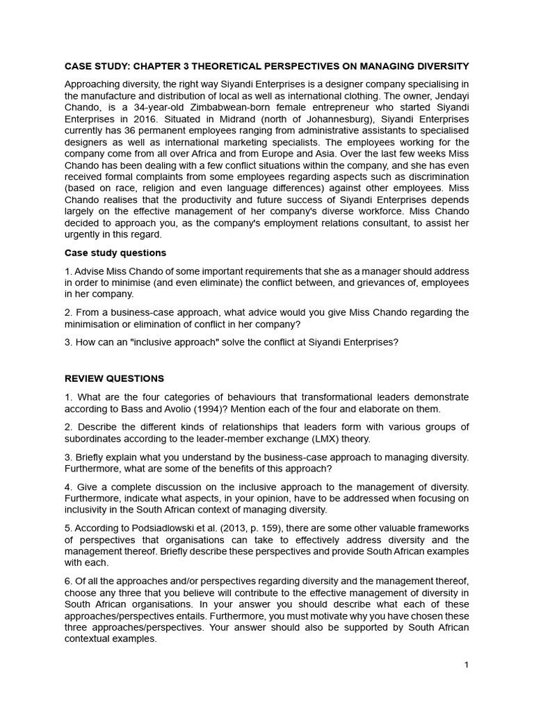 Case Study - Chapter 3 Theoretical Perspectives On Managing Diversity | PDF
