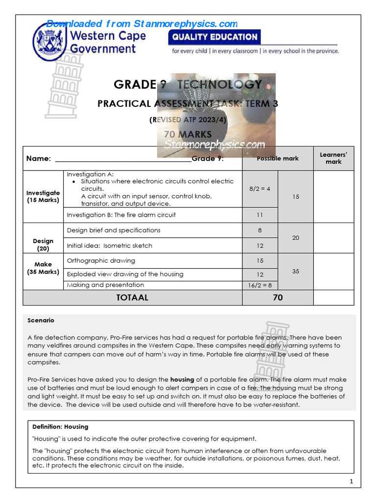 WC Technology Grade 9 Project 2023 TERM 3 and Memo | PDF