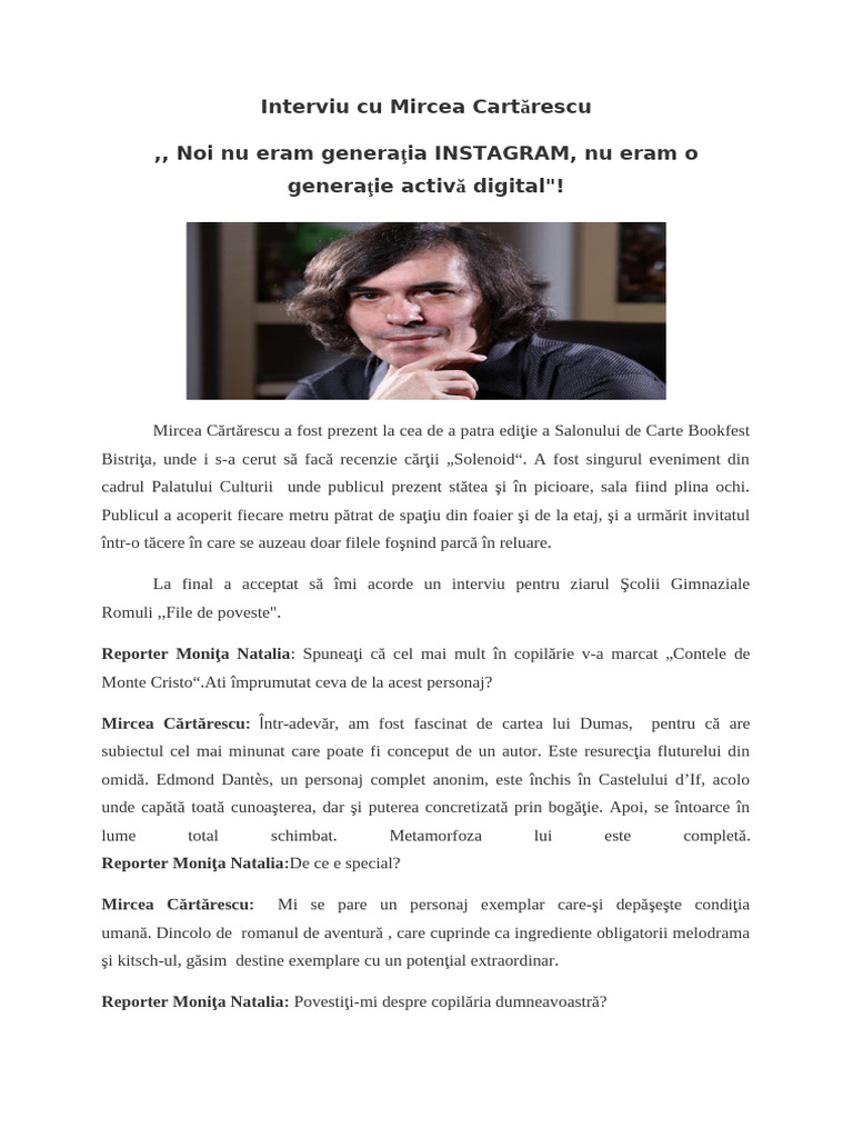 Interviu Cu Mircea Cartarescu | PDF