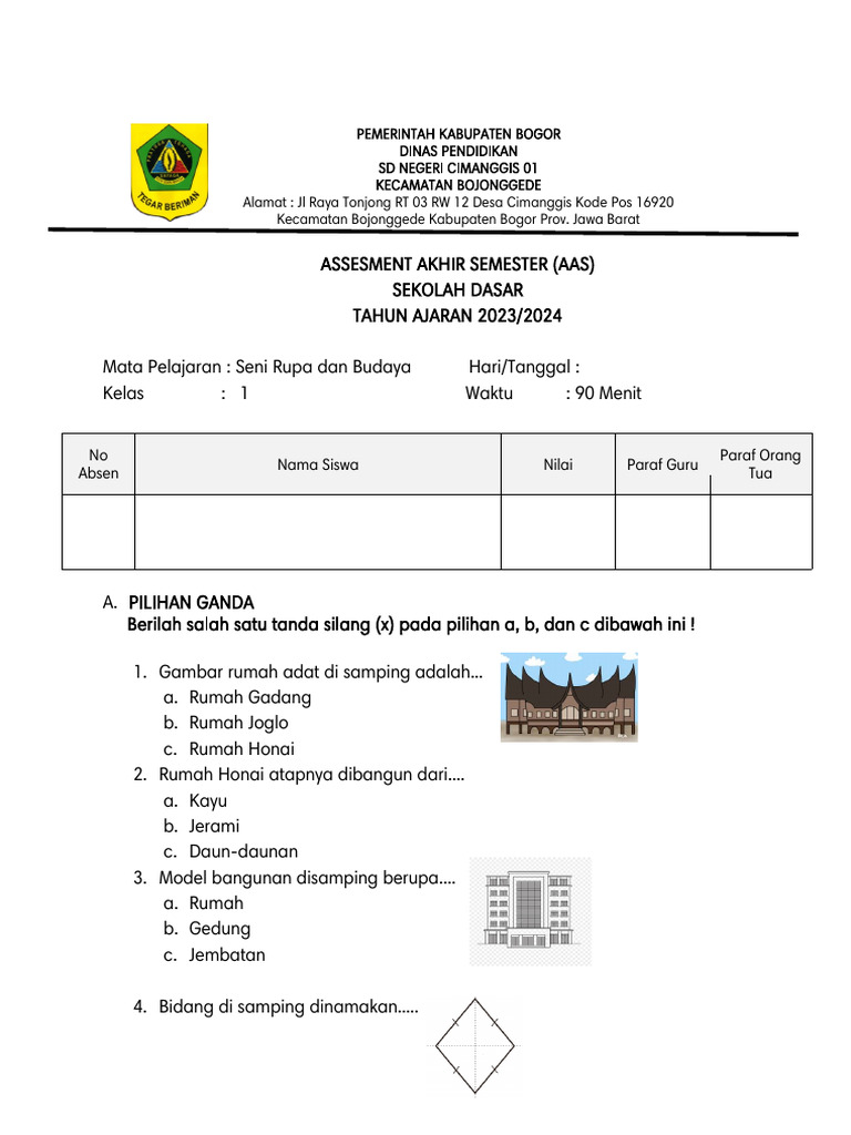 Soal Aas 2024 - Seni Rupa Kelas 1 Kurmer | PDF