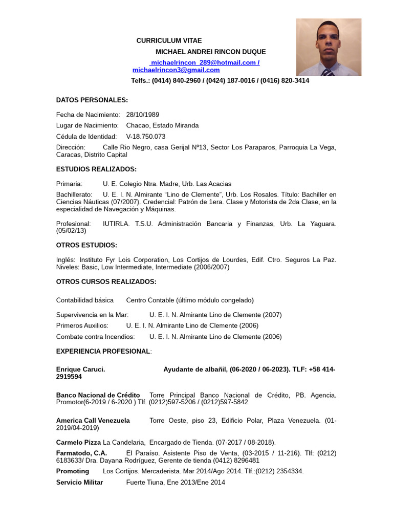 CURRICULUM VITAE (Michael Andrei Rincon Duque) (Michael Andrei Rincon ...