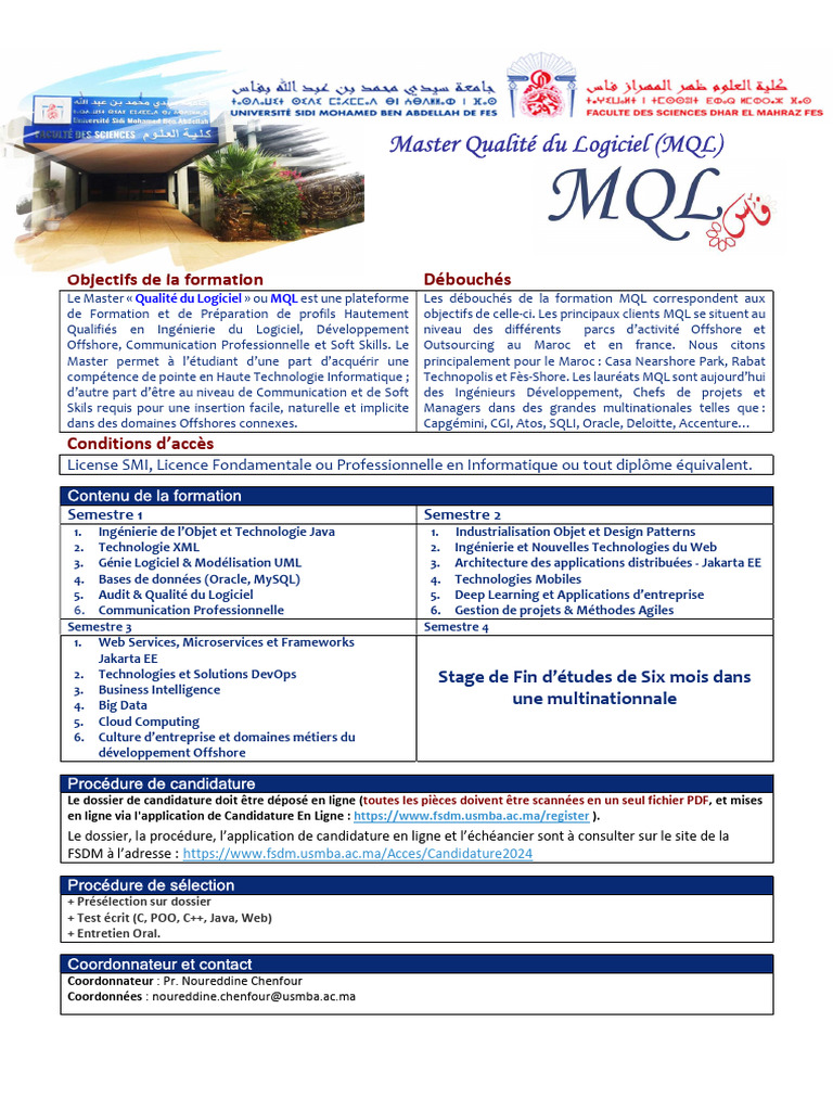 Master Qualité Du Logiciel (MQL) : Objectifs de La Formation Débouchés | PDF