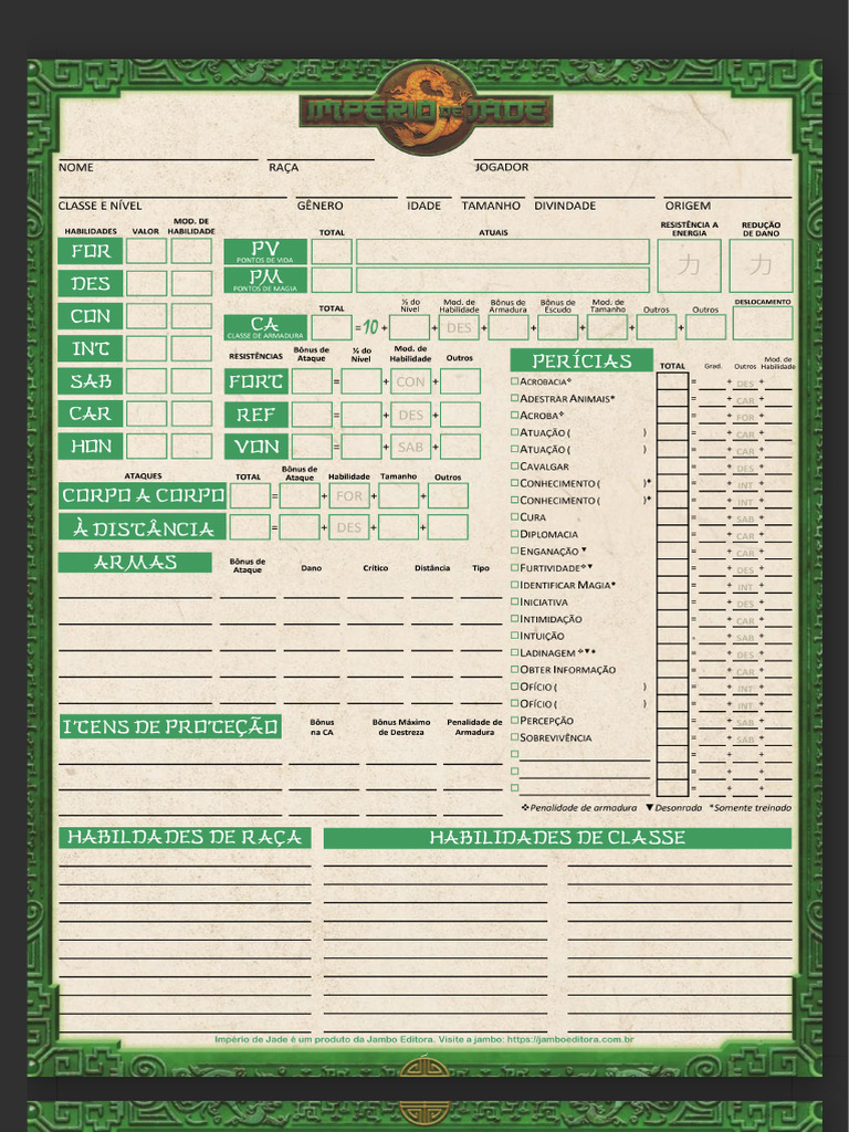 Imperio de Jade - Ficha de Personagem - 2pp - PDF - 2 | PDF