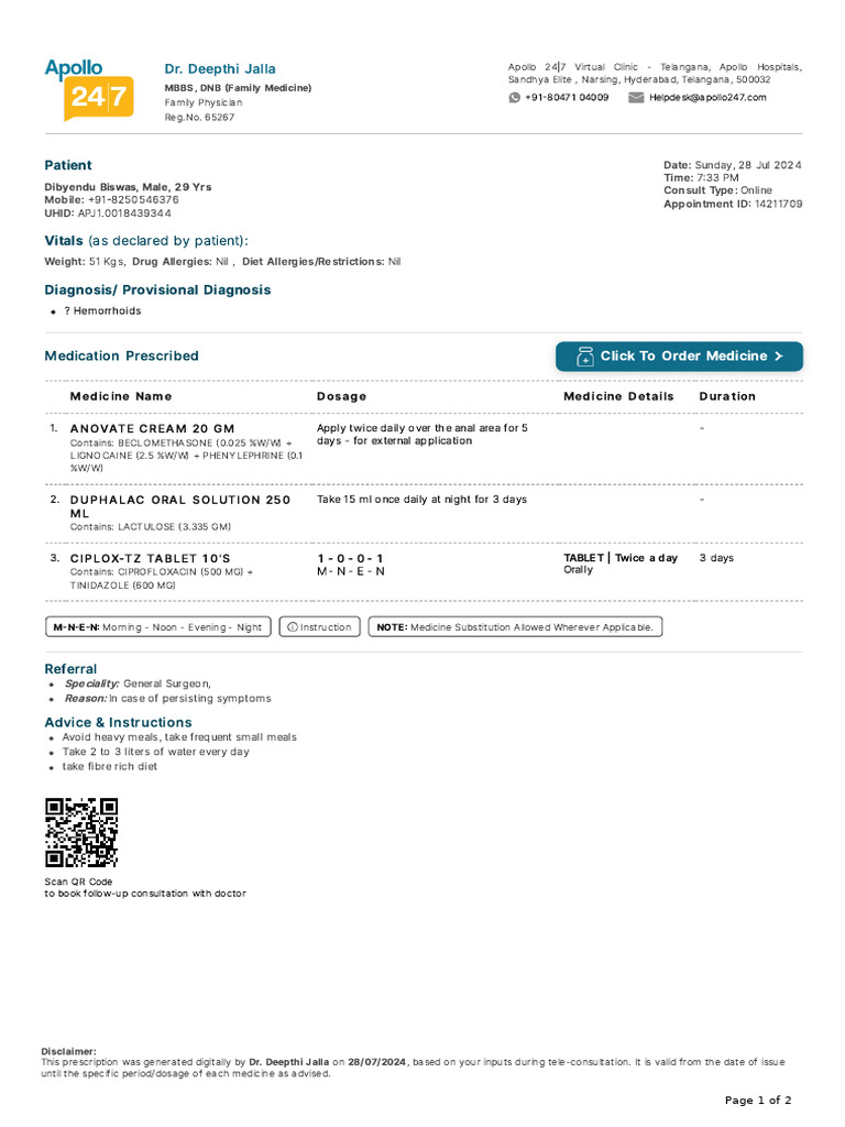 Prescription Apollo 2471722176157344 | PDF