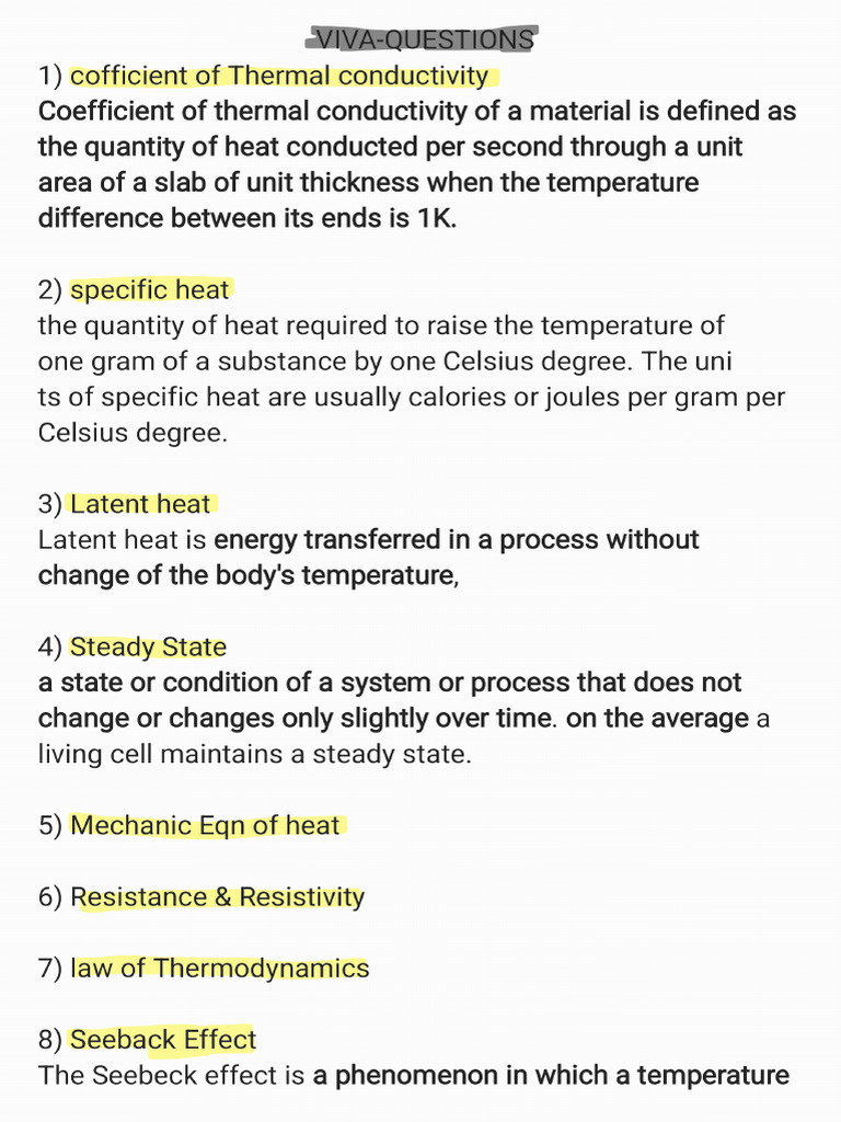 Thermal Physics Viva Questions | PDF