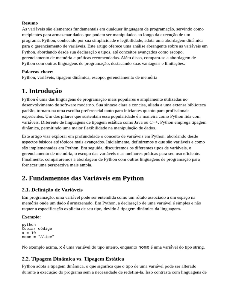 Variáveis em Python: Uma Análise Abrangente | PDF