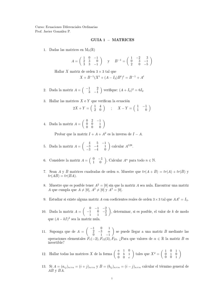 EDO Guia 1 - Matrices | PDF