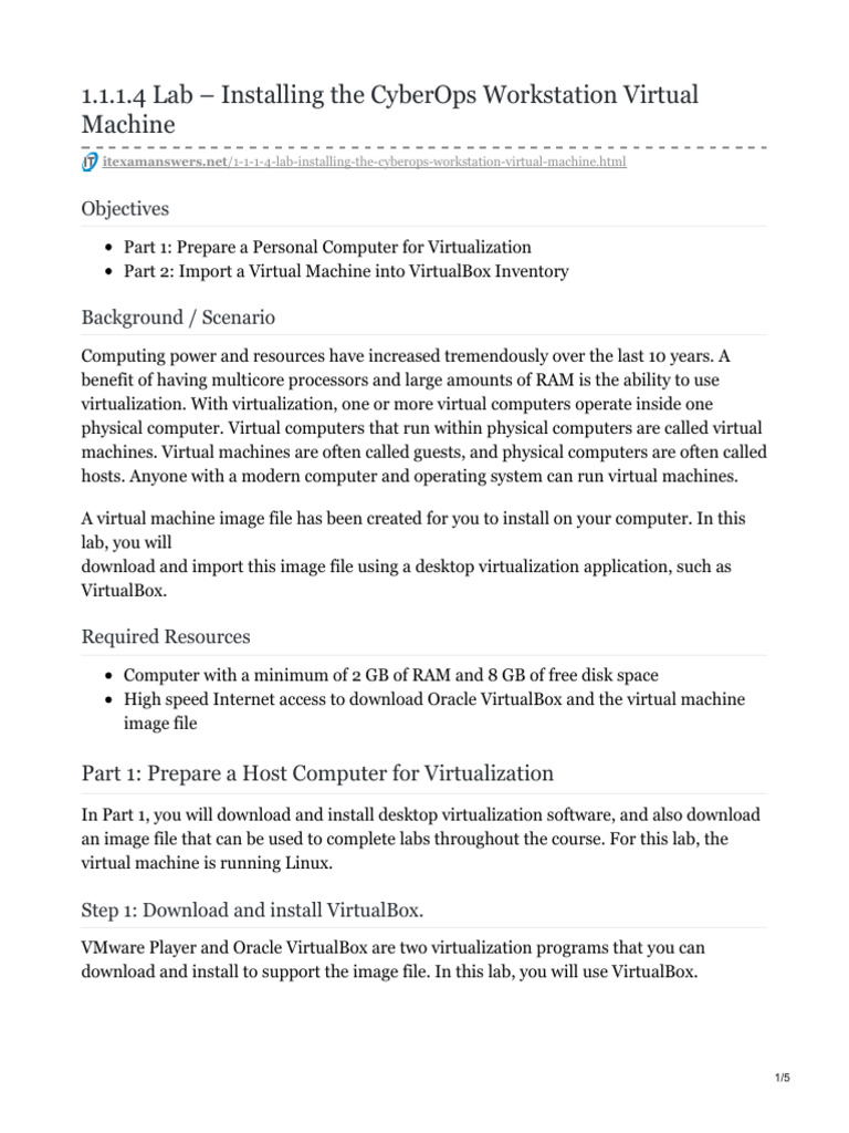 Anexo 2 - Lab Installing The CyberOps Workstation Virtual Machine | PDF