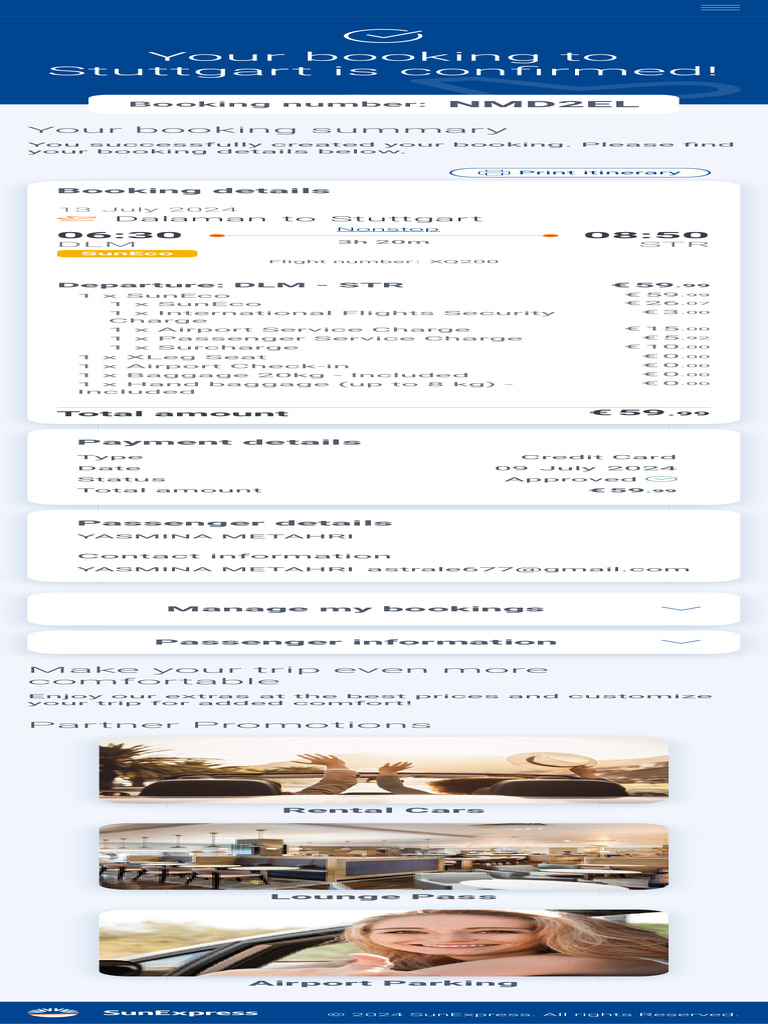 SunExpress - Manage Booking | PDF