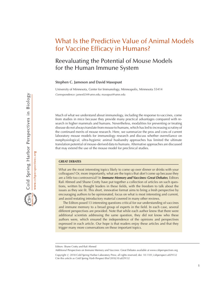 What Is The Predictive Value of Animal Models For Vaccine Efficacy in ...