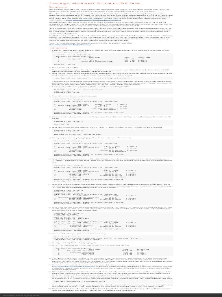 Creating A "Macintosh" Formatted Ipod Drive | PDF