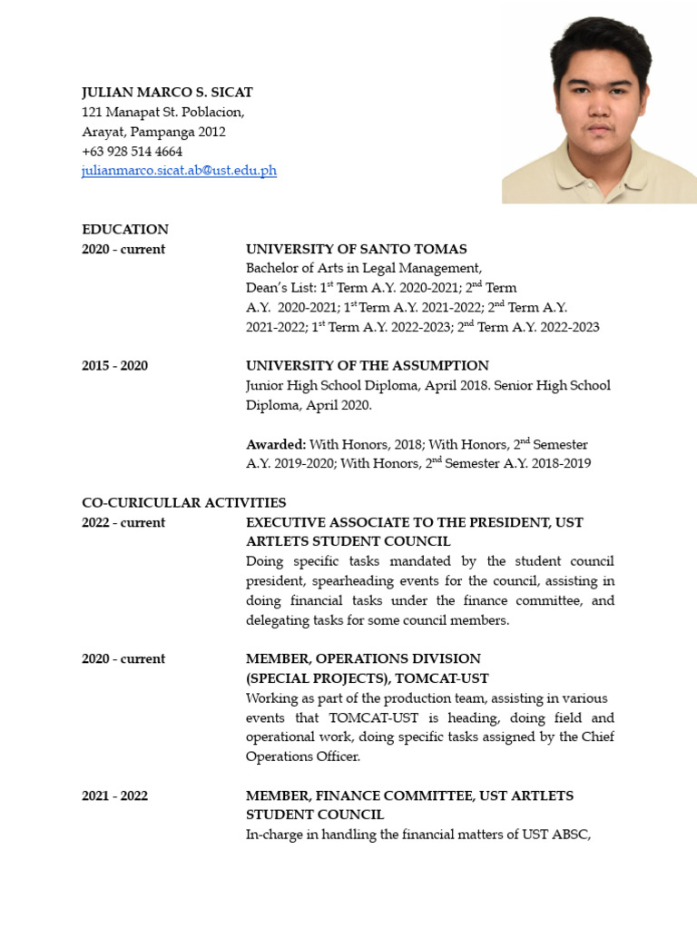 Sicat JM - Curriculum Vitae | PDF