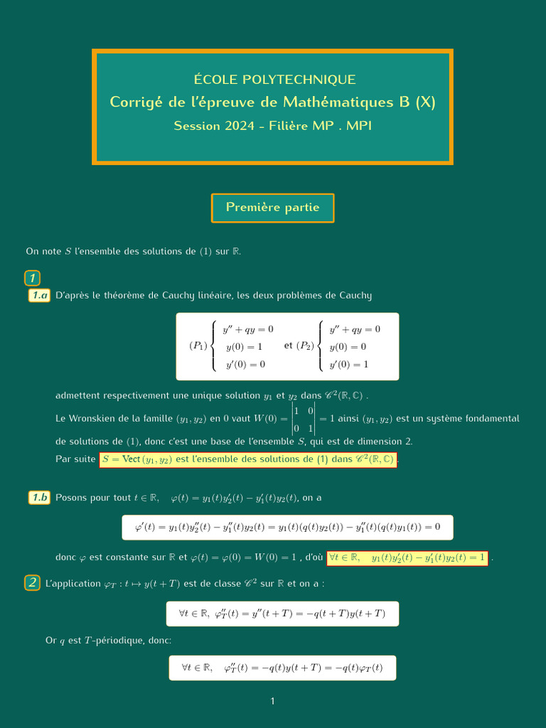 Corrigé de L'épreuve Concours X-Ens Math (B) Mp-Mpi 2024 | PDF