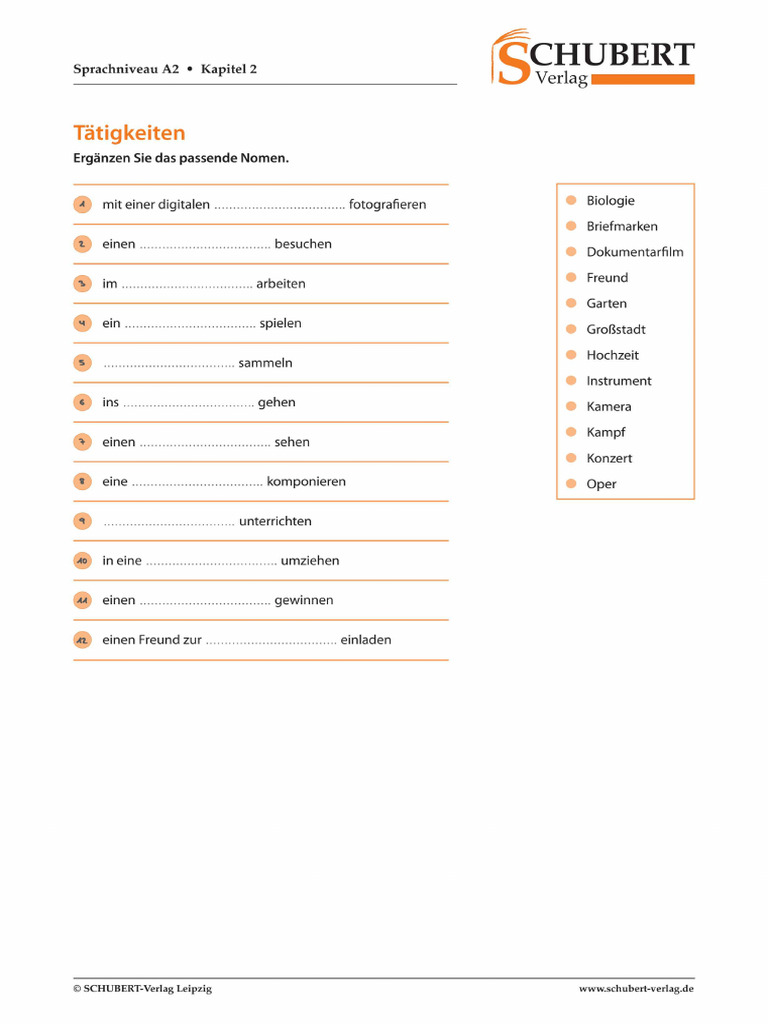 Onlineübungen Sprachniveau A2 (Nomen) | PDF