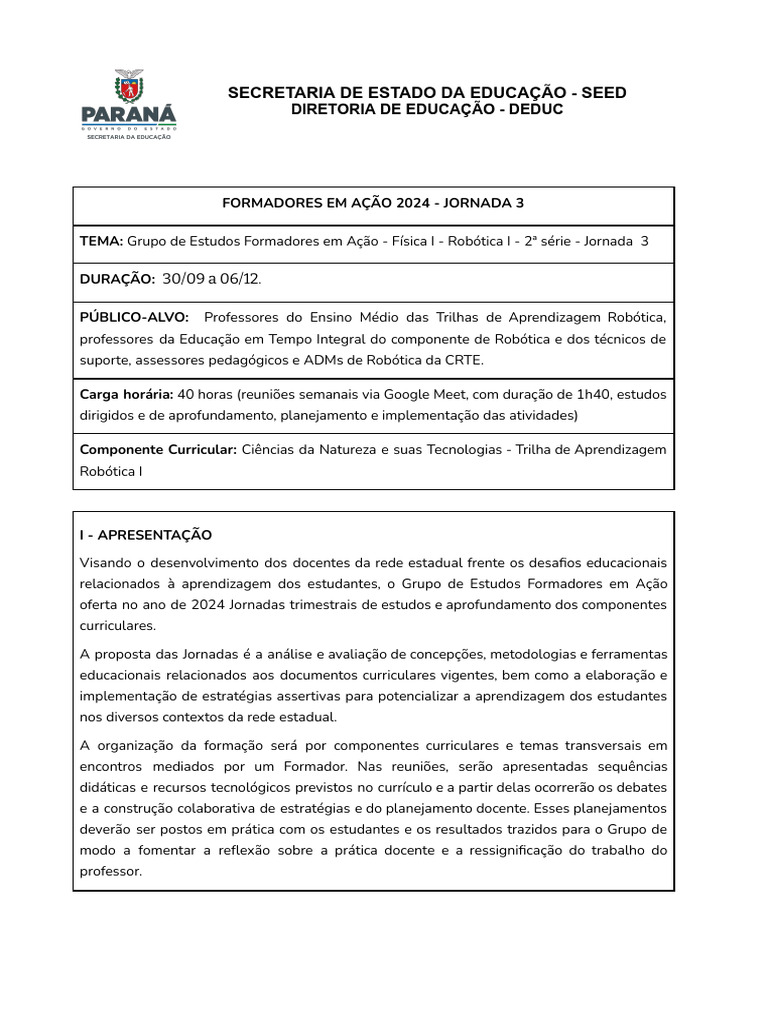 Fisica I Robotica I 2serie Ementa J3 2024 | PDF