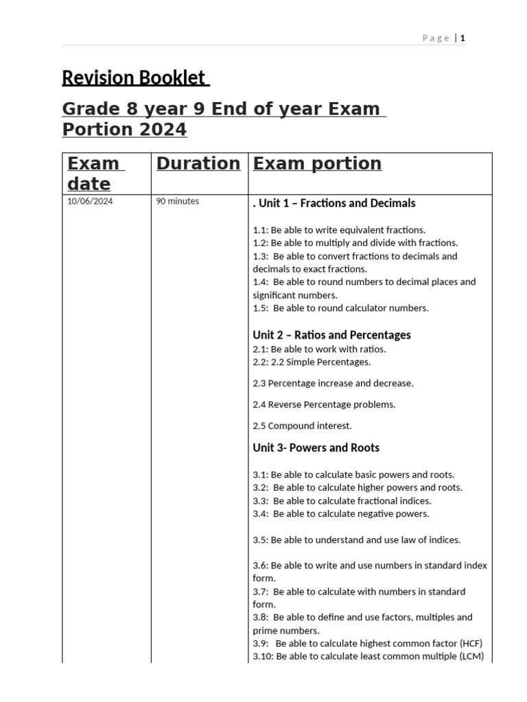 Updated Yr 9 Revision Booklet EOY - V2 - 4 | PDF
