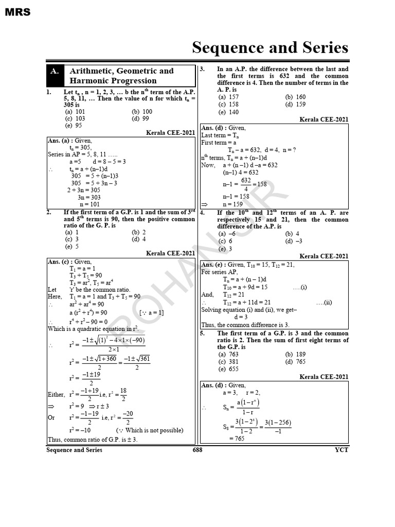 Sequence & Series Mains All State Lelvel Exams QB (MRS) | PDF