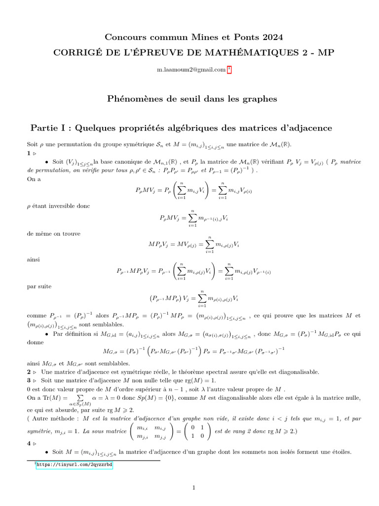 M.LAAMOUM Mines MP 2024 Math 2 Corr | PDF