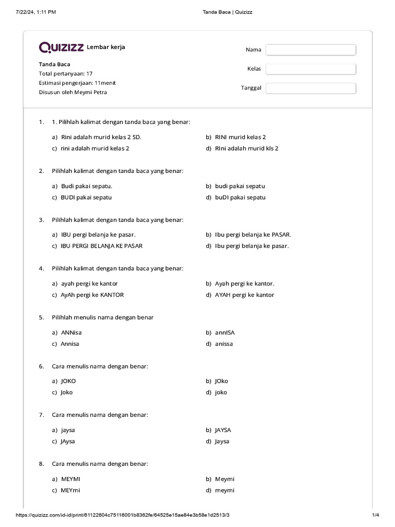 KELAS 3 - SOAL TANDA BACA & HURUF KAPITAL (Senin, 22 Juli 2024) | PDF