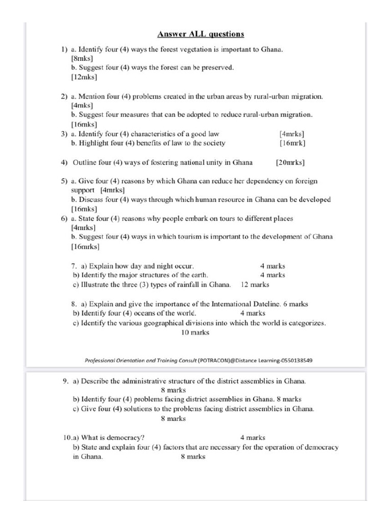 Social Studies Examinable Questions For Wassce 2024 | PDF