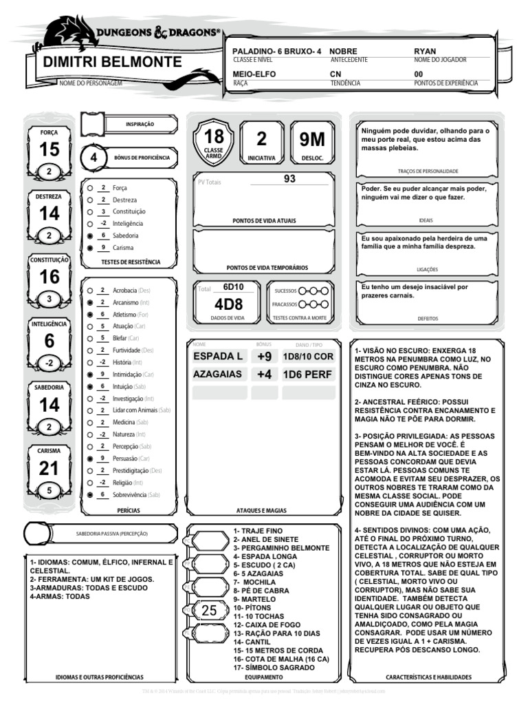 D D 5e Ficha de Personagem Autom Tica | PDF