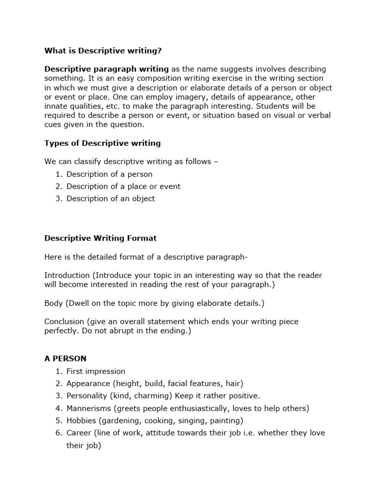 Descriptive Writing | PDF