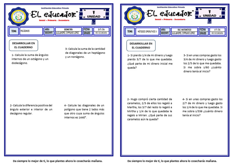 Ficha de Aplicacion - 1ro Sec | PDF