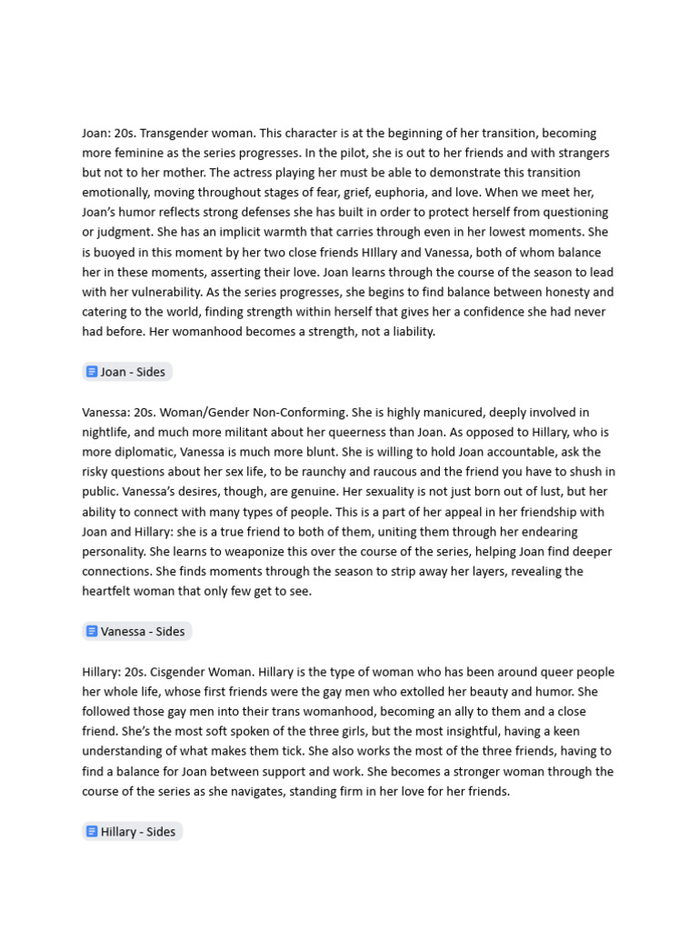 Joan - Character Descriptions and Sides | PDF