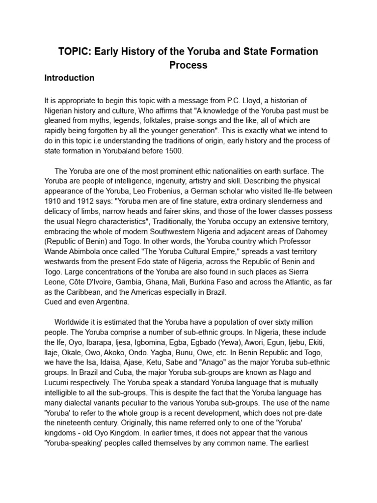 HIS 201 Material On Early History of The Yoruba and State Formation ...