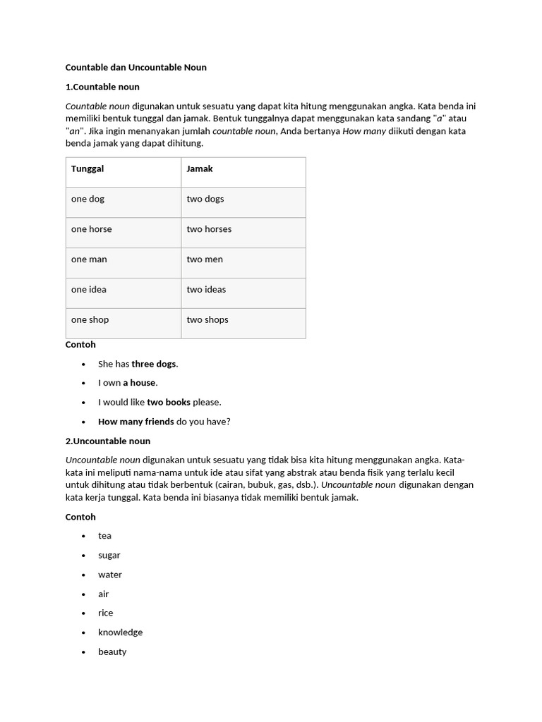 Kelas 5 - Countable Dan Uncountable Noun | PDF